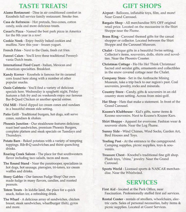 Knoebels Amusement Resort Map and Brochure (2025 - 1998 ...