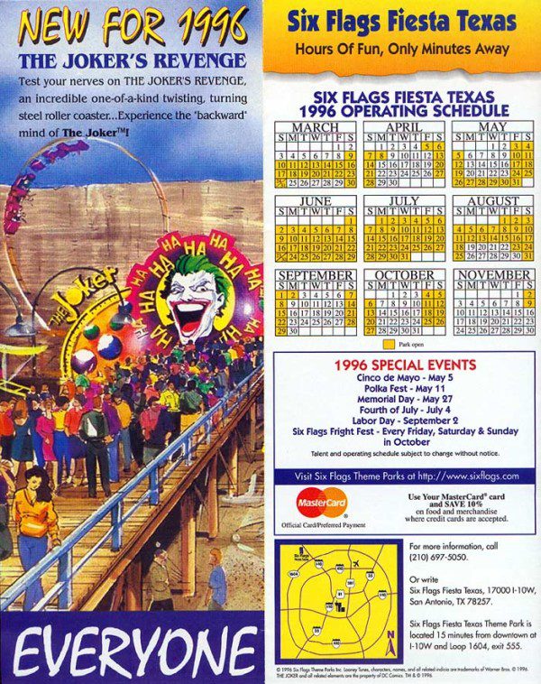 Six Flags Fiesta Texas Map and Brochure (2025 - 1992 ...