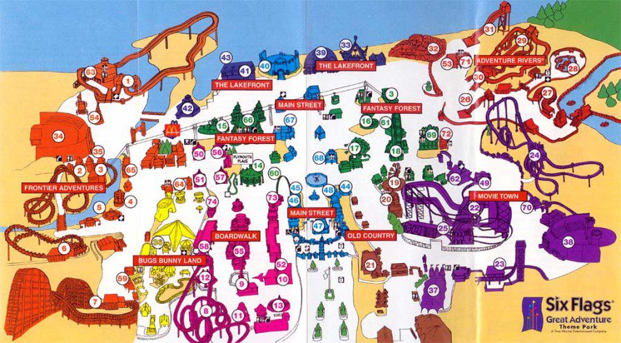 Six Flags Great Adventure Map and Brochure (2025 - 1974 ...