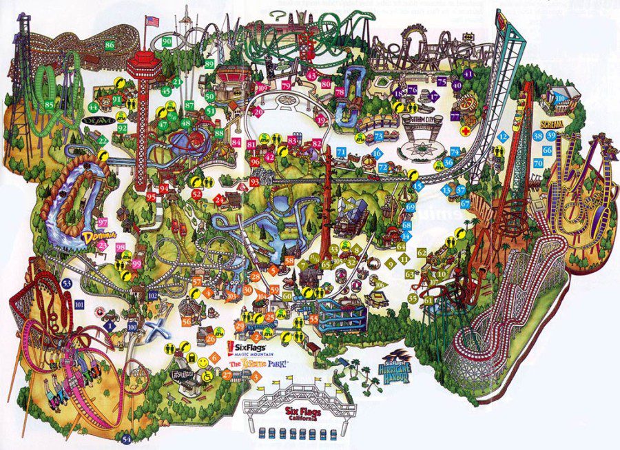 Six Flags Magic Mountain Map and Brochure (2025 - 1971 ...