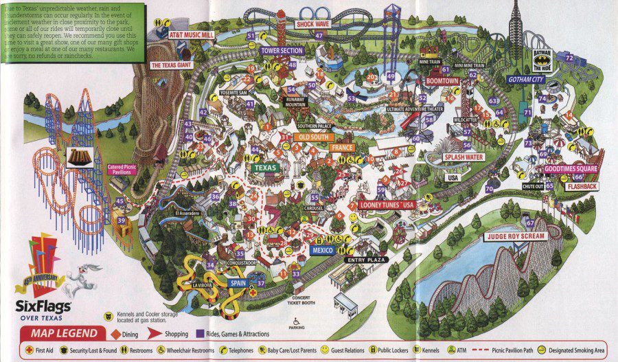 Six Flags Over Texas Map and Brochure (2025 - 1961 ...