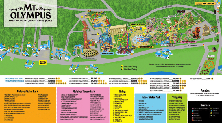 Mount Olympus Theme Park Map and Brochure (2025 - 2019 ...