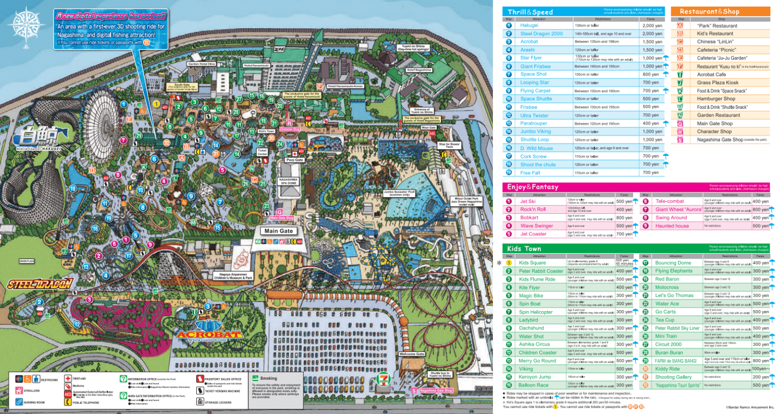 Nagashima Spa Land Map and Brochure (2025 - 2023) | ThemeParkBrochures.net