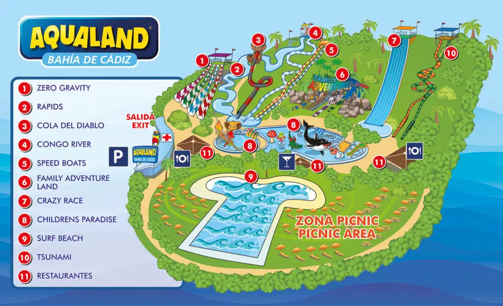 Aqualand Bahía de Cádiz Map (2024 - 2012) | ThemeParkBrochures.net