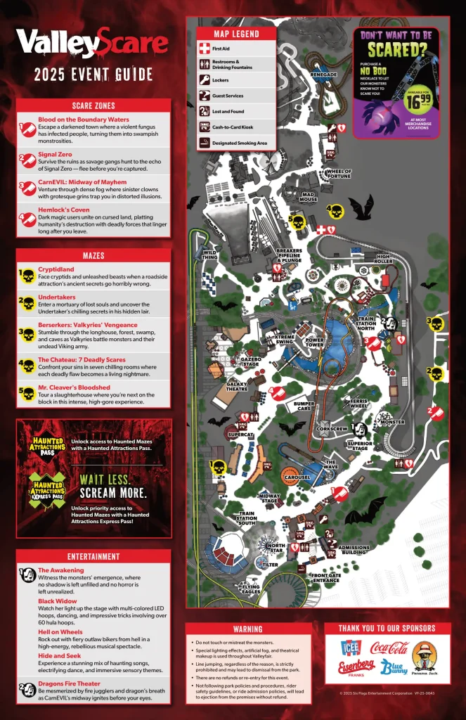 Valleyfair ValleyScare Map (2025-2024) | ThemeParkBrochures.net
